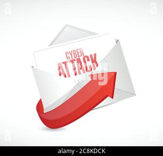 cyber security concept, envelope with warning sign icon over white ...