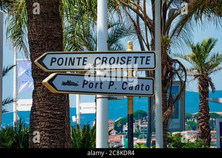Direction signs in the city of Cannes in France Stock Photo - Alamy