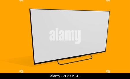 Wide television screen mock up with side front view, isolated on red ...