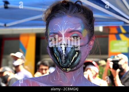 Nude Body Painting in Times Square, New York City Stock Photo - Alamy