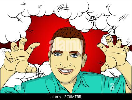 Man reaching forward to grab someone - comic book style, cartoon vector ...