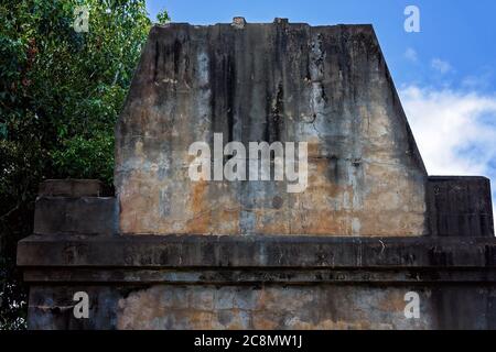 Concrete pylon part of an old railway bridge no longer used left ...