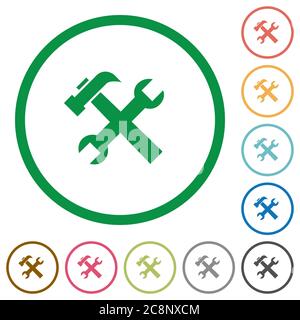 Set of tools color round outlined flat icons on white background Stock ...