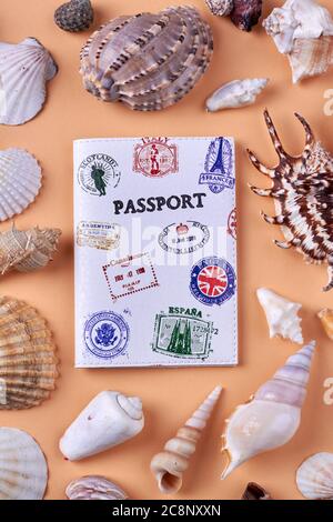 a vertical closeup of various seashells on the ground Stock Photo - Alamy