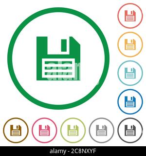 Set of document color round outlined flat icons on white background ...