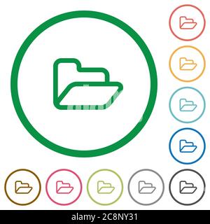Set of folder color round outlined flat icons on white background Stock ...
