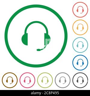 Set of Microphone color round outlined flat icons on white background ...