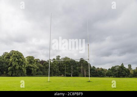 An empty amateur rugby pitch captured during the Covid 19 lock down ...