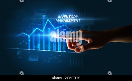 Hand touching INVENTORY MANAGEMENT button, business concept Stock Photo ...