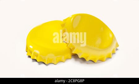 Pair of yellow beer caps on white background. 3D illustration Stock ...