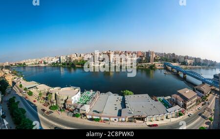 El Mansoura / Egypt - 7 Sep 2019 - Landscape panoramic view of river Nile in Mansoura city ...