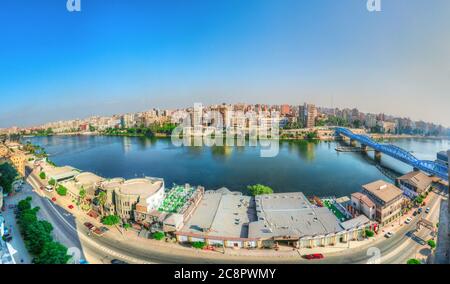 El Mansoura / Egypt - 7 Sep 2019 - Landscape panoramic view of river Nile in Mansoura city ...