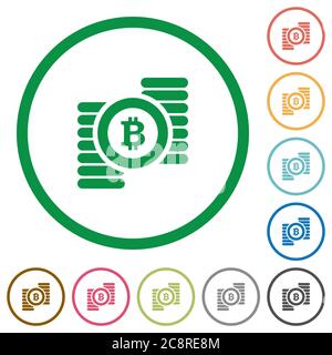 Set of Bitcoins color round outlined flat icons on white background ...