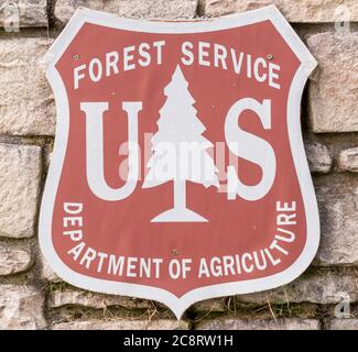 Forest Service US department of Agriculture fire truck on a forest ...