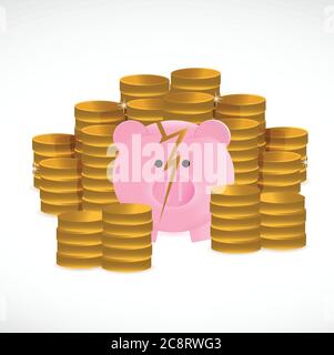 Icon silhouette of piggy Bank and coins vector on a dark background ...