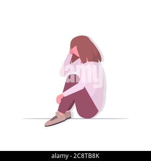 Depressed girl. Cartoon depressive woman and crying rain, ill sorrow ...
