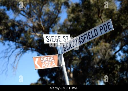 Road sign points to Siege Street, site of the famous Ned Kelly battle ...