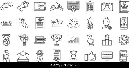 Reputation icons set. Outline set of reputation vector icons for web ...