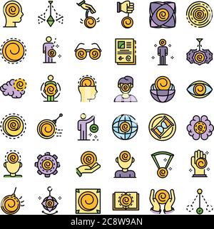 Hypnosis therapy icons set with mental problem symbols flat isolated ...