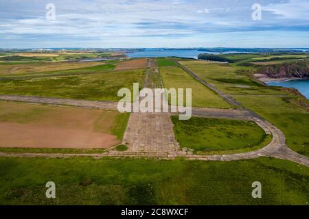 Aerial view of runways on a closed, overgrown WW2 airfield Stock Photo ...