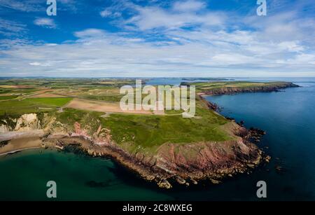 Aerial view of an old, abandoned ww2 airfield and runway (RNAS Dale ...