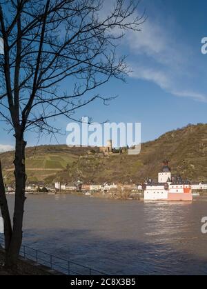 View on the scenic River Rhine in Duesseldorf Urdenbach Germany in ...