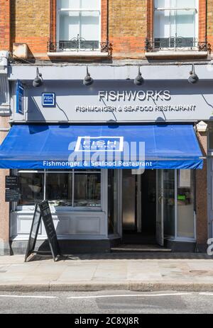 Fishworks seafood restaurant and fishmonger shop in Marylebone High Street, London, England, UK ...