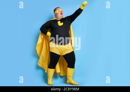 fantastic fat superhero man is defender of universe, ready to solve all ...