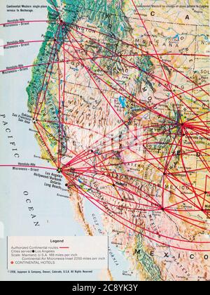 Vintage October 1979 Continental Airlines Route Map Stock Photo - Alamy