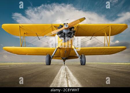 historical biplane on a runway Stock Photo - Alamy