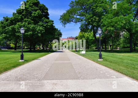 Chicago, Illinois, USA. The main quadrangles or quad on the campus of ...
