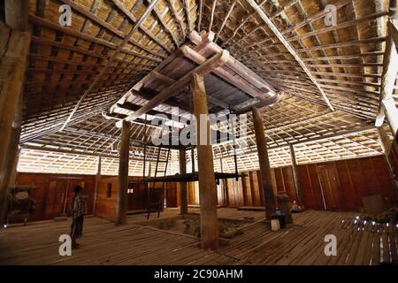 Interior of Sumbanese community house in traditional village of ...