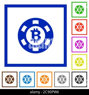 Bitcoin casino chip simple icons in color rounded square frames on white background Stock Vector ...