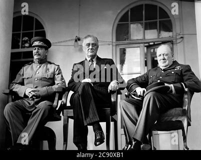 Roosevelt, Stalin and Churchill meeting at the Tehran Conference in ...