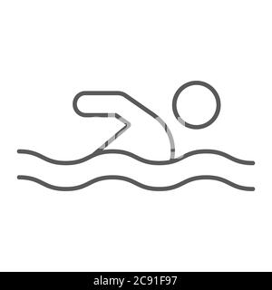 Swimmer linear icon. Thin line illustration. Swimming athlete ...
