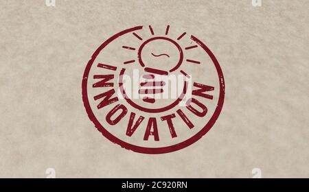 Innovation stamp icons in few color versions. New idea, success ...