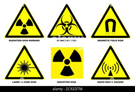 Set of official international hazard warning signs Stock Photo - Alamy