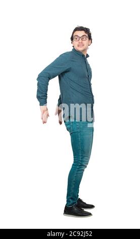 Scared man looking over his shoulder Stock Photo - Alamy