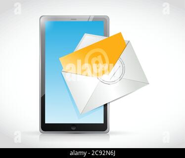 cellphone and envelope icon over white background, vector illustration ...