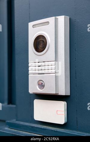 Metal Gate with Card Access Intercom and Key Lock Stock Photo - Alamy