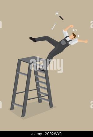 Worker falling from ladder. Workplace accident or construction safety ...
