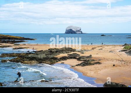 Sand spit at east end of Milsey Bay North Berwick with Bass Rock in ...
