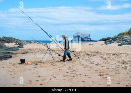 Sand spit at east end of Milsey Bay North Berwick with Bass Rock in ...
