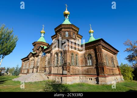 Wooden Orthodox Holy Trinity Church in Karakol, Kirgistan, Asia Stock ...