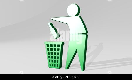 design container: MAN LITTERING IN BIN on the wall. 3D illustration of ...