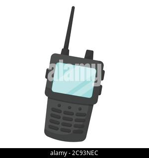 Black policeman with walkie talkie. Patrol service police officer ...