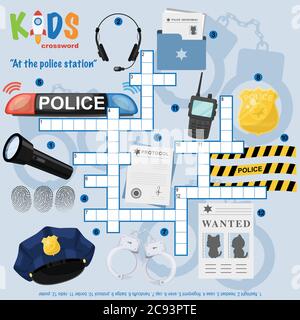 Easy word search crossword puzzle "At the police station", for children ...