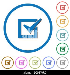 Checked box simple icons in color rounded square frames on white ...