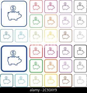 Dollar earnings multi colored flat icons on plain square backgrounds ...