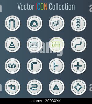 Asphalt road path set. Icons of highways, streets and crossroads with ...